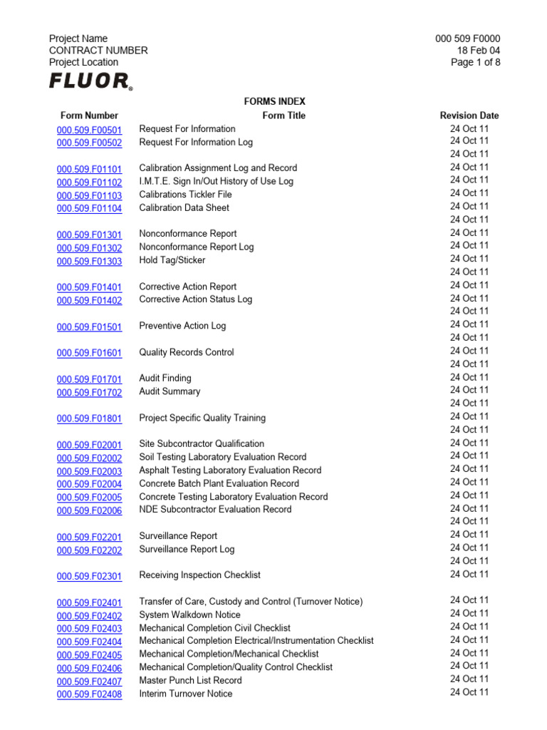 F0000 Form Index | PDF | Pipe (Fluid Conveyance) | Electrical ...