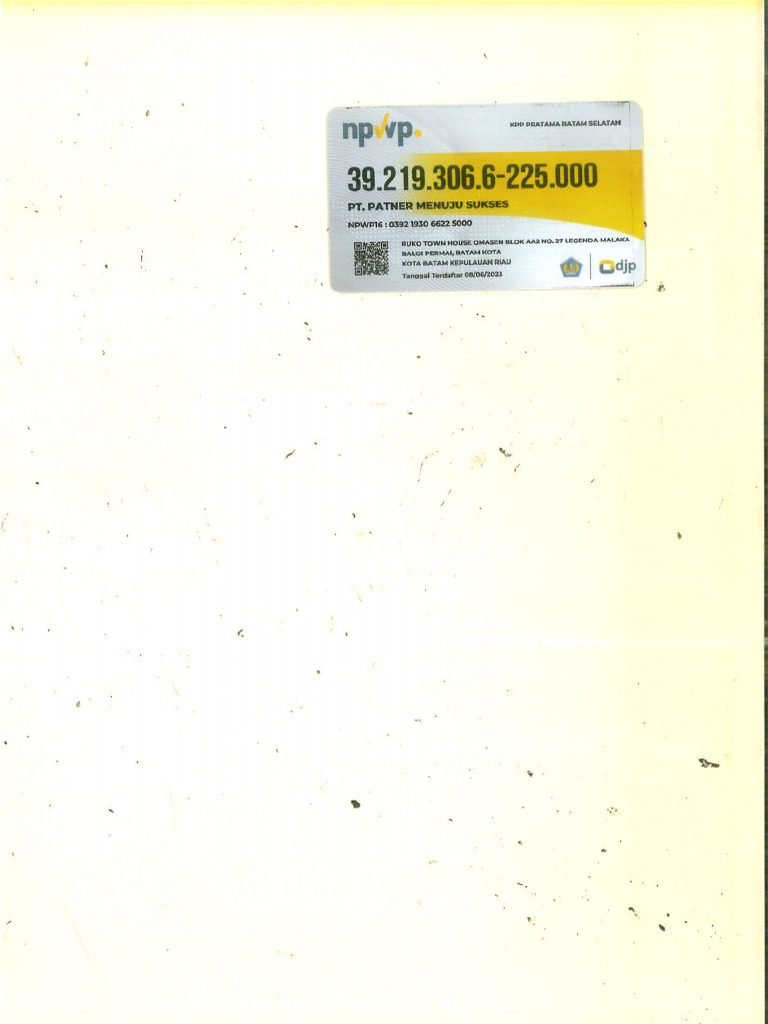 NPWP Dan SKT Pt. Patner Menuju Sukses | PDF