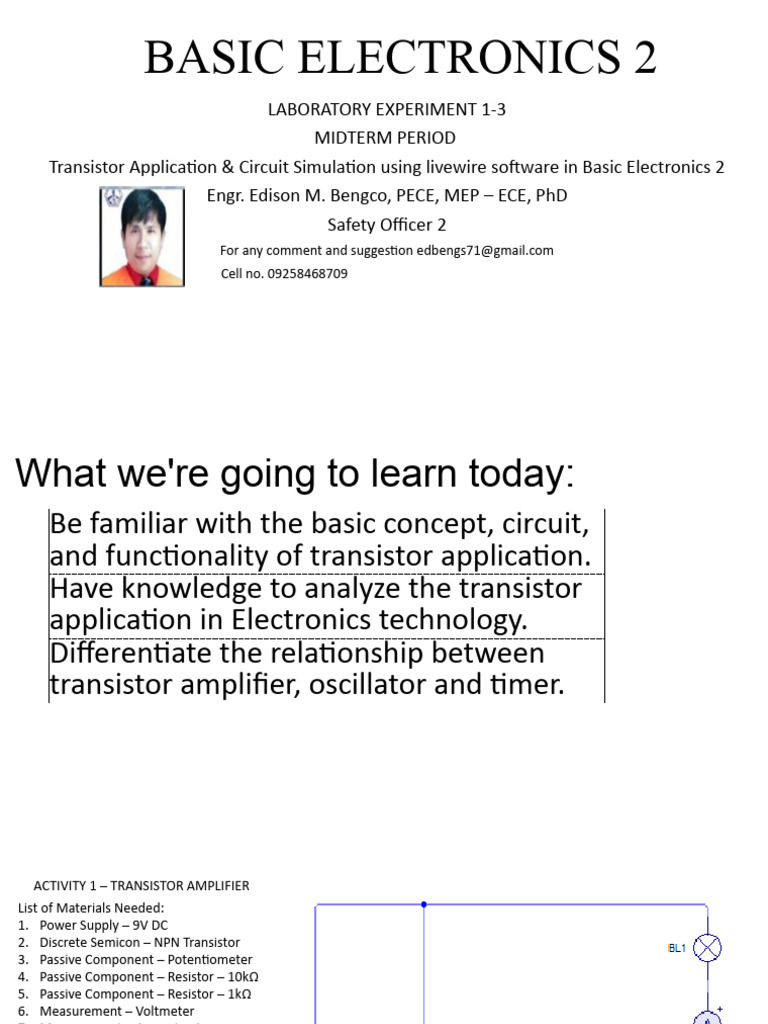 Transistor Applications in Electronics Lab | PDF | Electronic Component ...