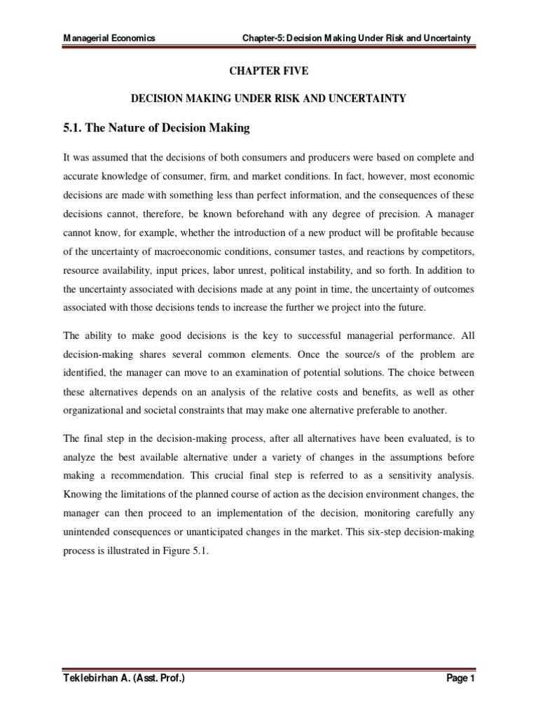 CH 5 Handout | PDF | Decision Making | Risk