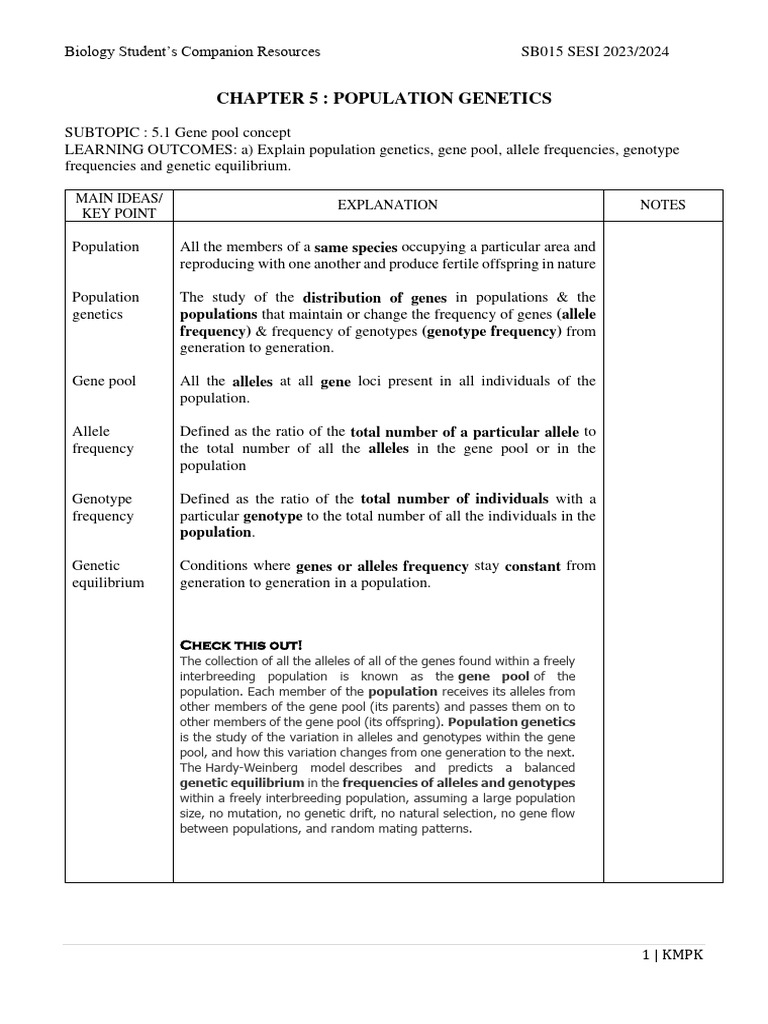 BIOLOGY SCORE Population Genetic 2023 - 2024 Revised | Download Free PDF | Zygosity | Dominance ...