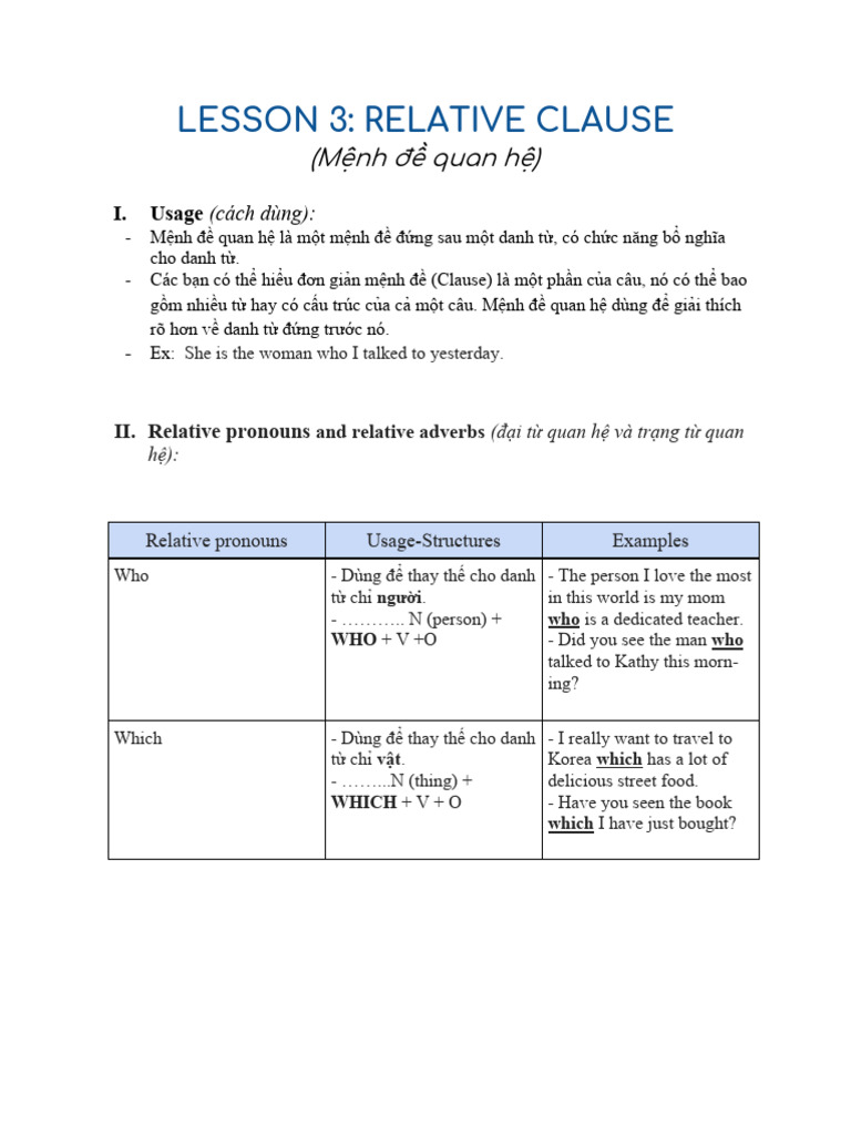 LESSON 3 - RELATIVE CLAUSE (b7) | PDF | Language Arts & Discipline