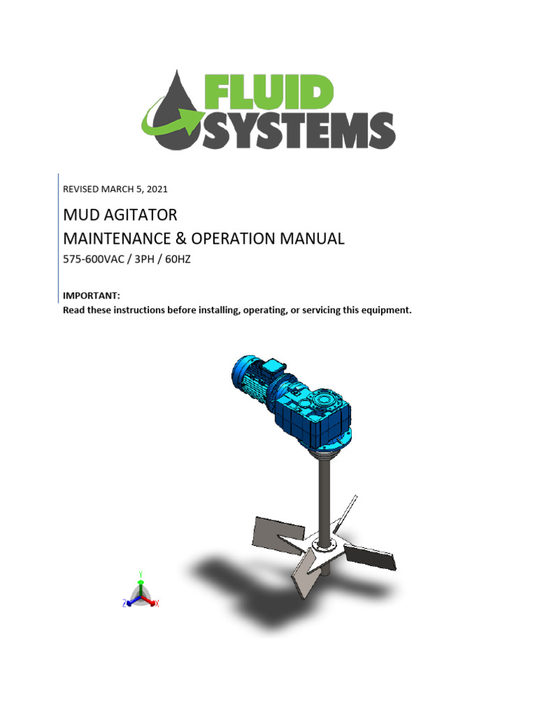 Agitator IOM Manual - 575-600VAC3PH60HZ | Download Free PDF | Bearing ...