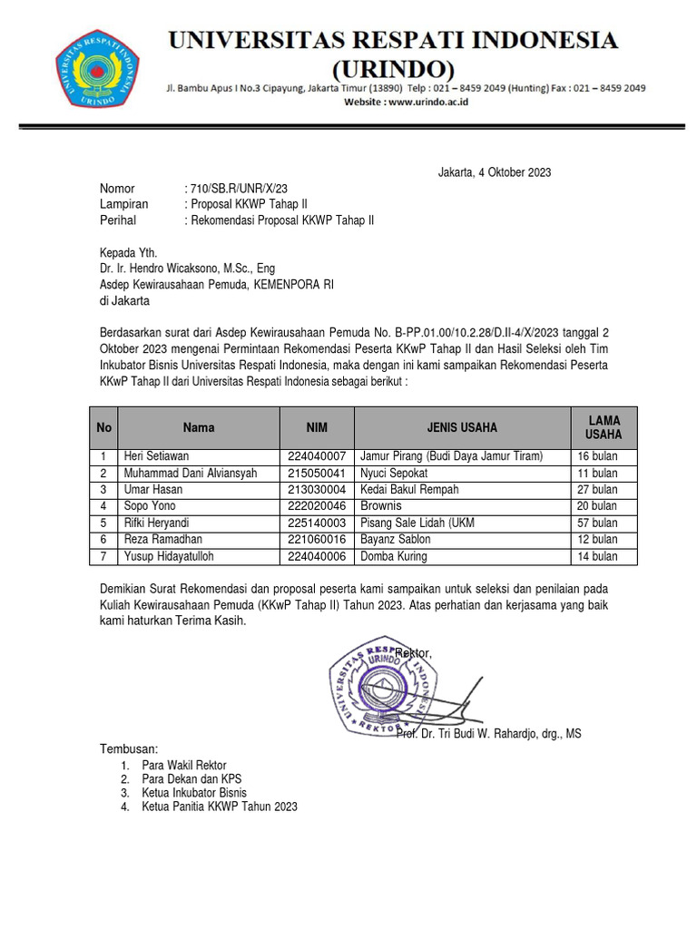Surat Rekomendasi Proposal KKWP | PDF