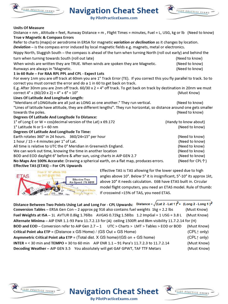 Essential Navigation Cheat Sheet | PDF | Compass | Latitude