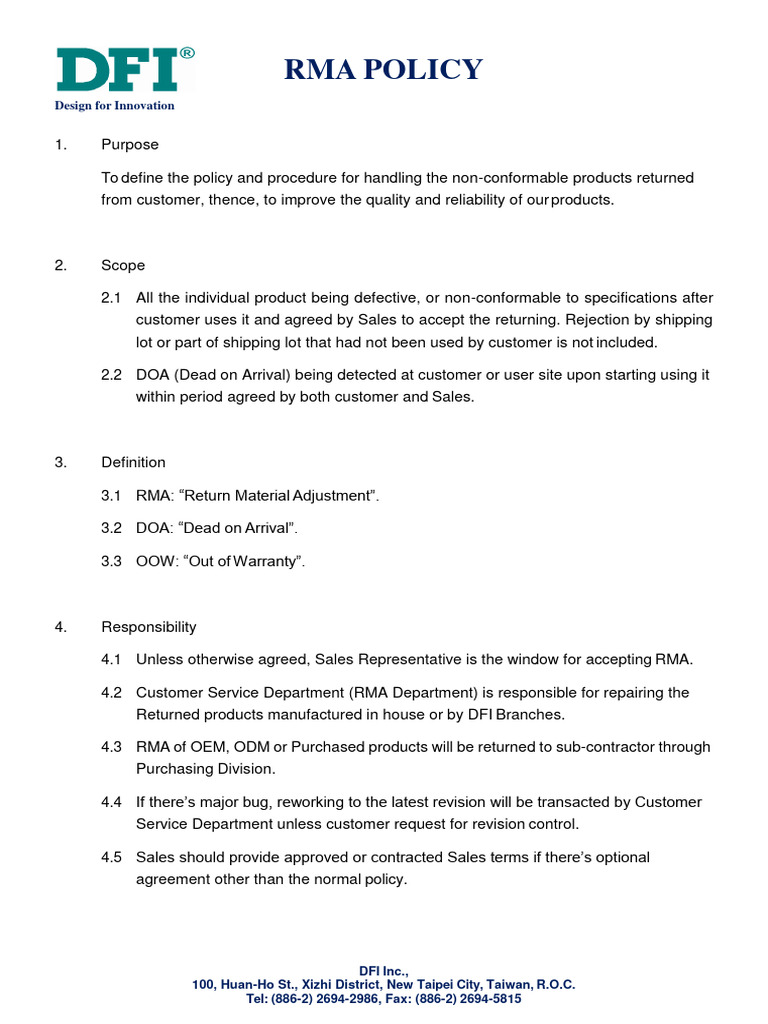 Rma Policy en 2018 05 | PDF | United Parcel Service | Business