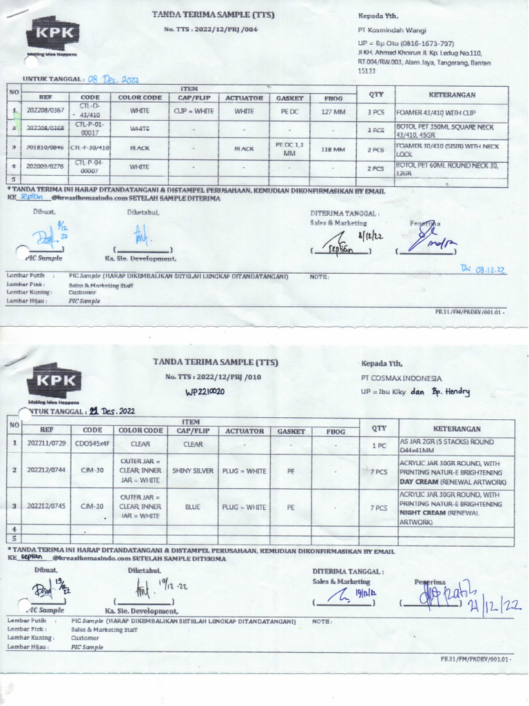 Tanda Terima Sample | PDF