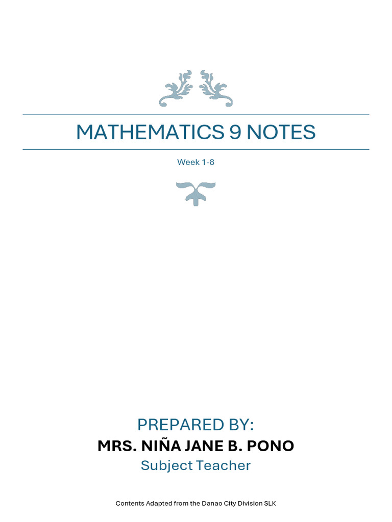 Mathematics 9 Notes | PDF | Trigonometric Functions | Trigonometry Mathematics 9 Notes | PDF | Trigonometric Functions | Trigonometry