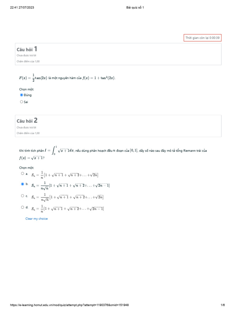 Bài Quiz Số 1 - Cô XA - HK223 | PDF