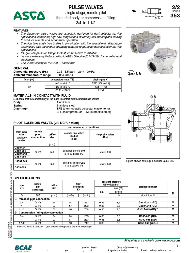 European Catalog Pulse Valve Dust Collector Single Stage 353 Asco en ...