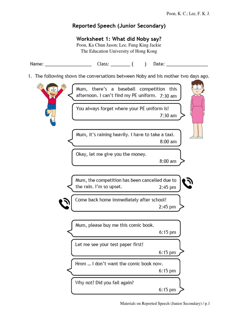 Reported Speech Worksheets for Students | PDF | Linguistics | Grammar