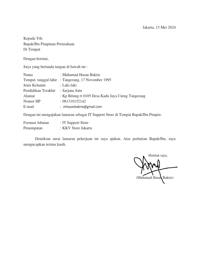 Contoh Surat Lamaran IT Support | PDF