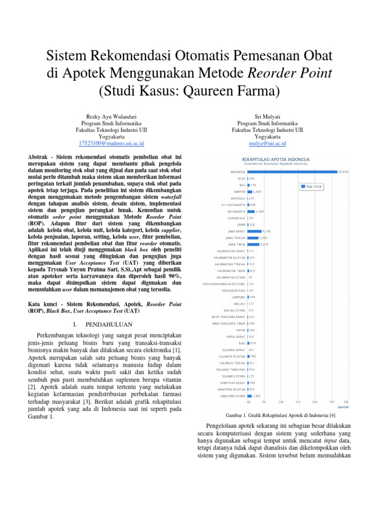 Admin, Sistem Rekomendasi Otomatis Pemesanan Obat Di Apotek Menggunakan Metode Reorder Point | PDF