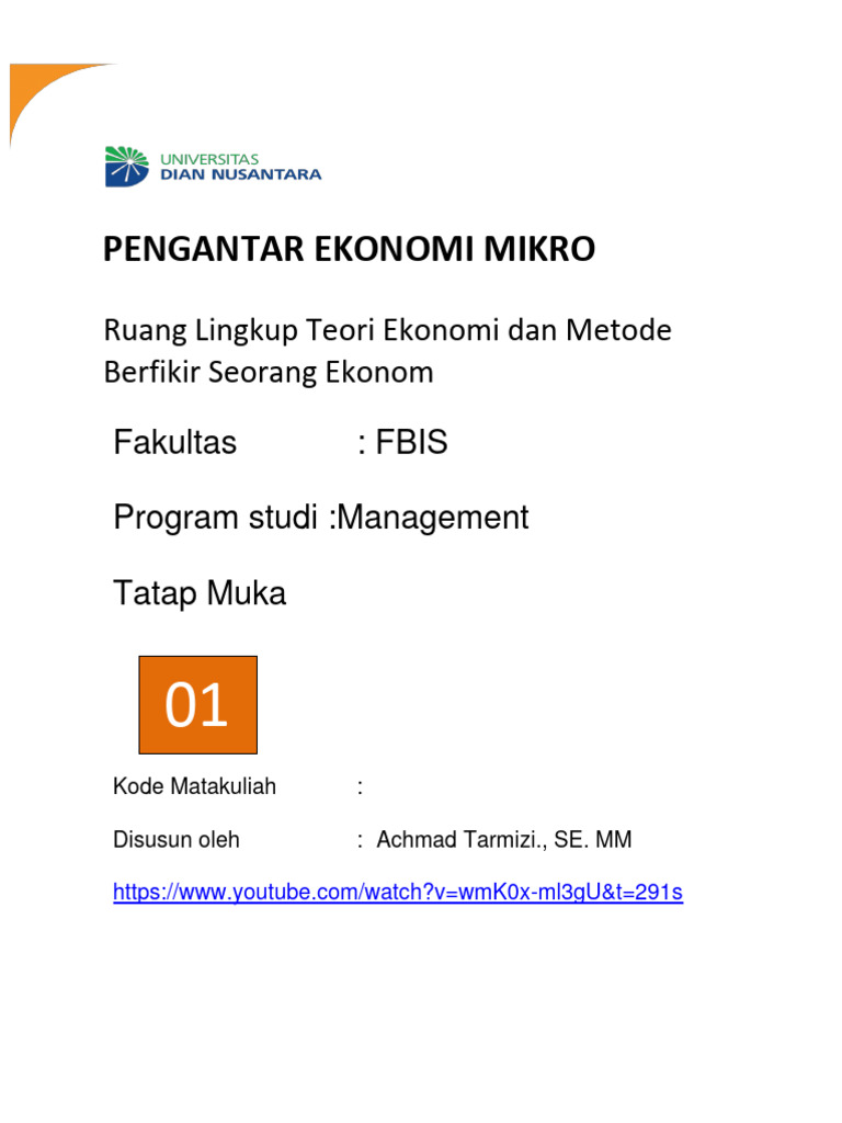 Modul 1 Mata Kuliah Pengantar Ekonomi Mikro | PDF