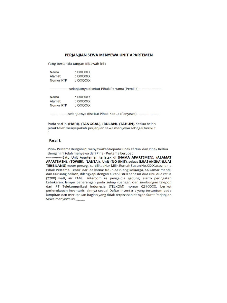 FILE Surat Perjanjian Sewa Apartemen | PDF