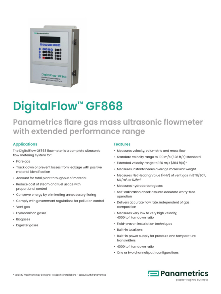 Panametrics PanaFlow GF868 Datasheet | PDF | Flow Measurement | Gases Panametrics PanaFlow GF868 Datasheet | PDF | Flow Measurement | Gases