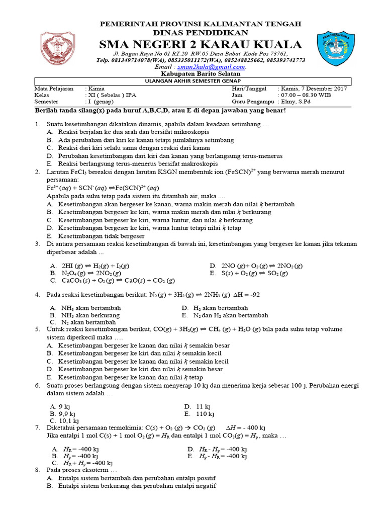 Soal Kimia Kls XI | PDF | Metode & Bahan Ajar | Sains & Matematika