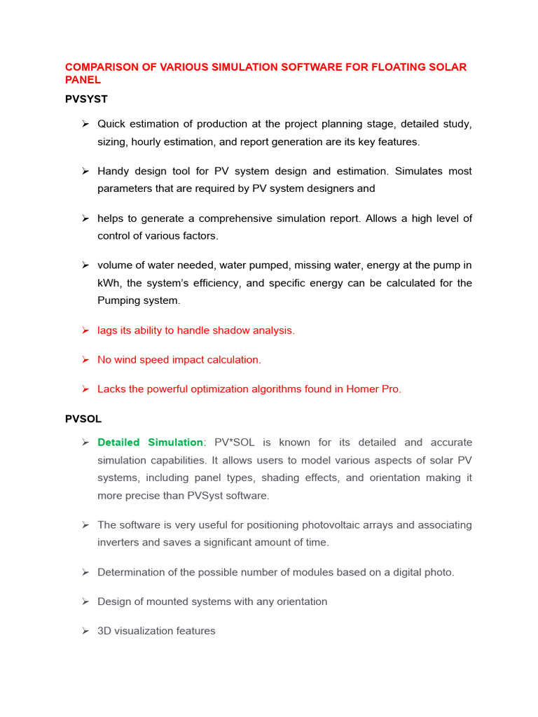 Comparaision of Various Simulation Softwares | PDF | Photovoltaic ...
