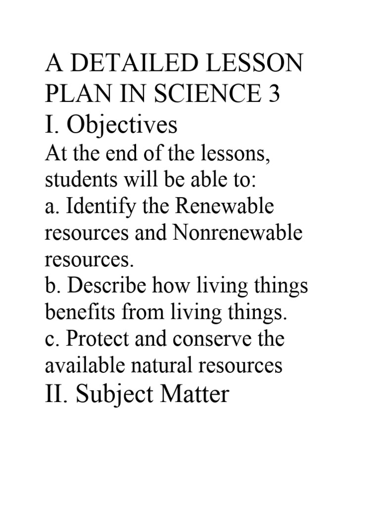 Lesson Plan in Science | Download Free PDF | Renewable Resources ...
