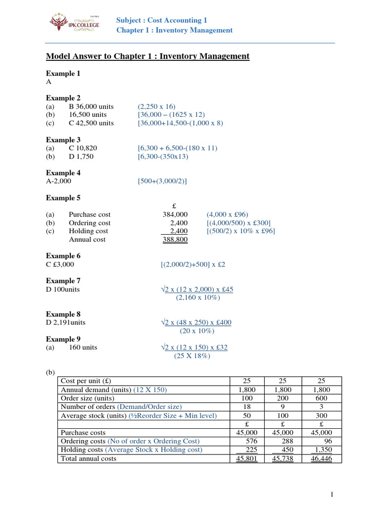 Chapter 1_Answers | PDF | Inventory | Business Economics