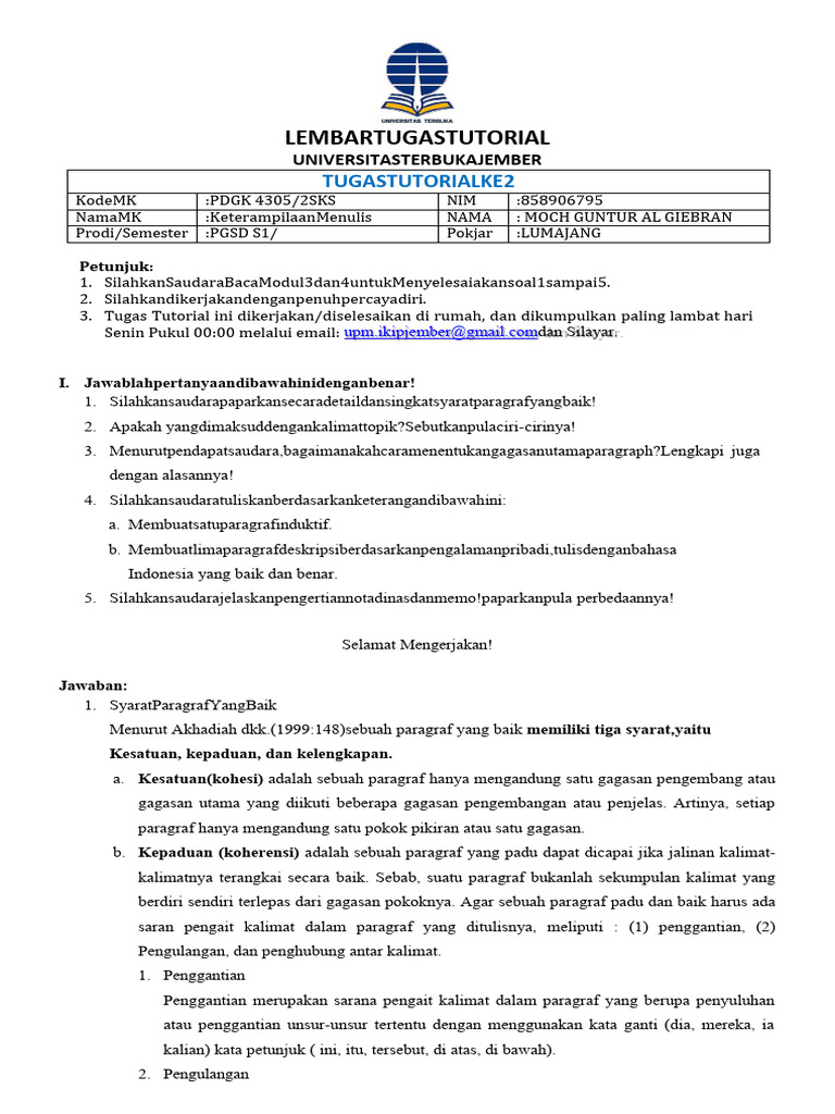 TT2 Keterampilan Menulis - Tsabitah Defiana - 858911203 | PDF | Seni & Disiplin Bahasa