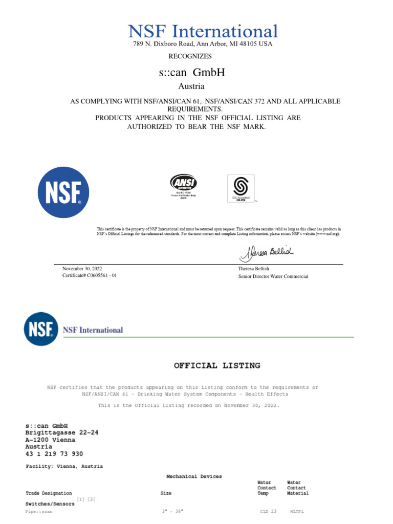 NSF Pipe Scan Certificate | PDF | Pipe (Fluid Conveyance)