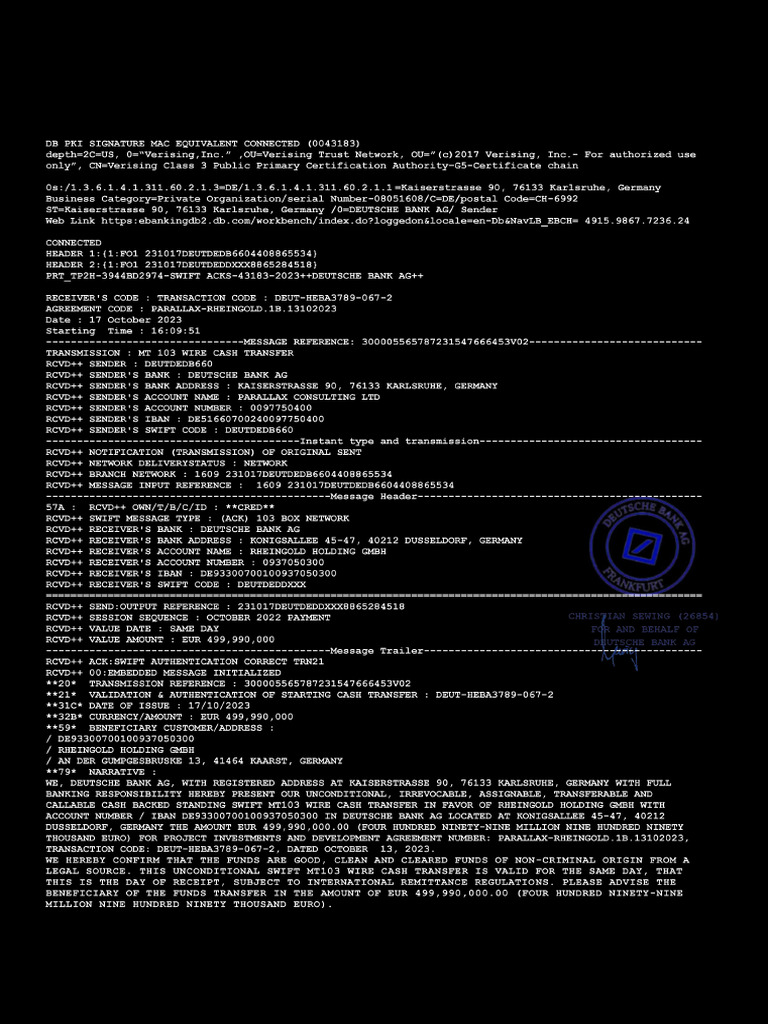 Swift MT103 Blackscreen | PDF