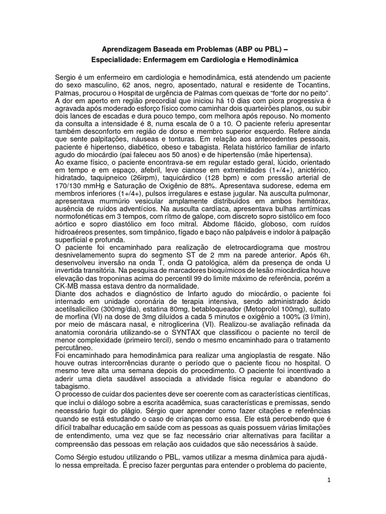 Metodologia PBL - Enfermagem em Cardiologia e Hemodinâmica | PDF | Infarto do Miocárdio ...