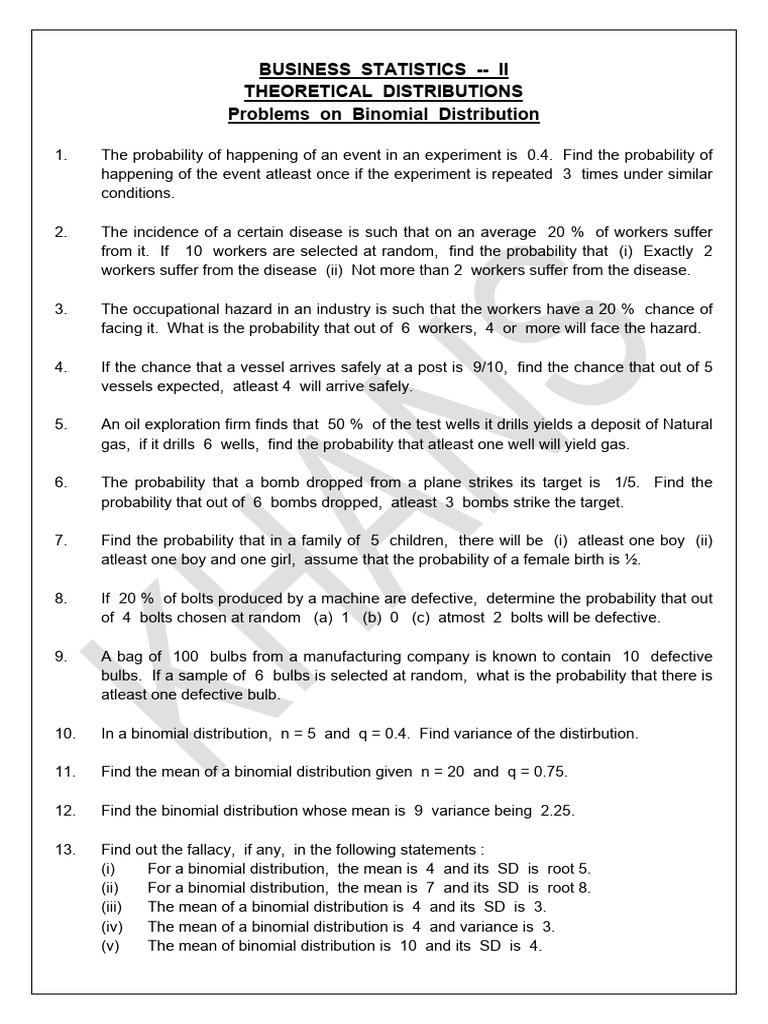 Problems On Binomial Distribution | PDF | Standard Deviation ...