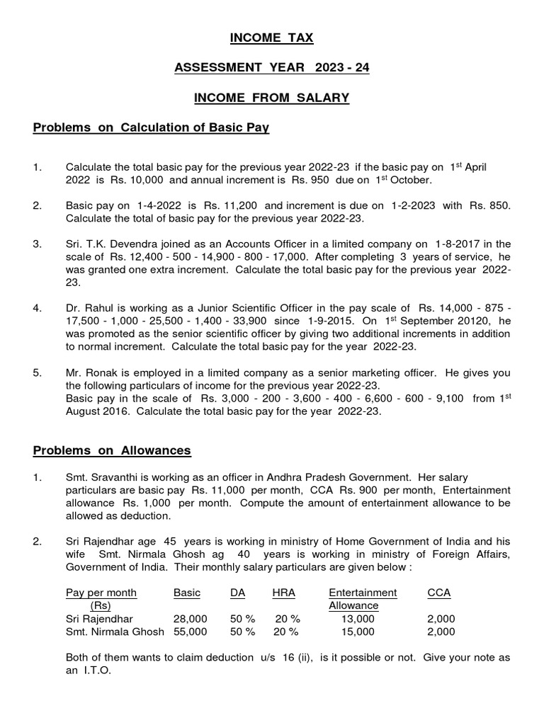 IT AY 2023-24 Prob Basic Pay, All & Perq | PDF | Salary | Taxation