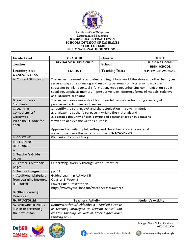 DLP-for-COT - 3 English 10 | Download Free PDF | Learning | Teachers