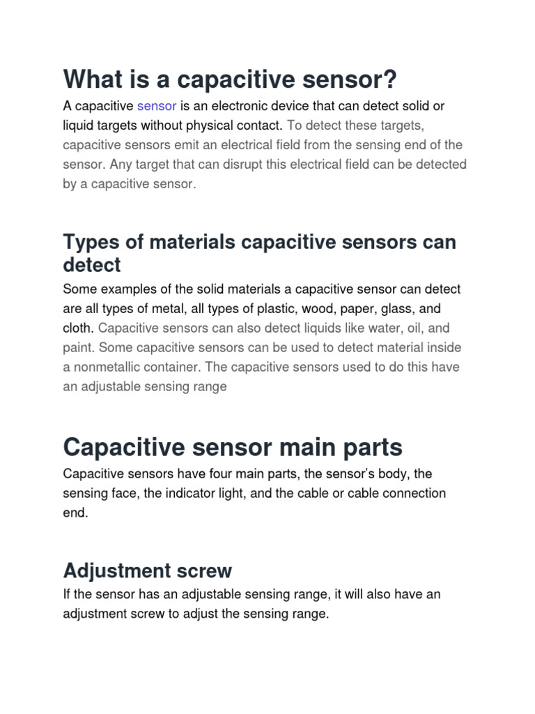 Capacitive Sensor Pdf Sensor Capacitor