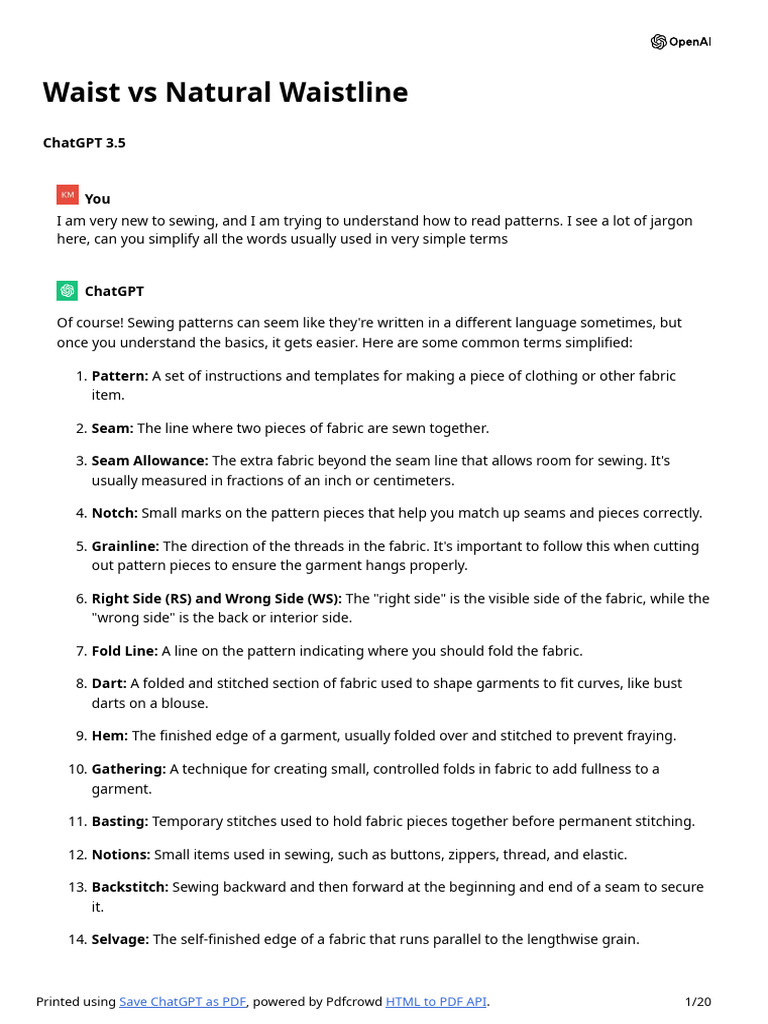 Waist Vs Natural Waistline | PDF | Seam (Sewing) | Sewing