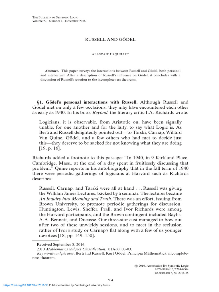 Russell and Godel | PDF | Mathematical Logic | Axiom Russell and Godel | PDF | Mathematical Logic | Axiom