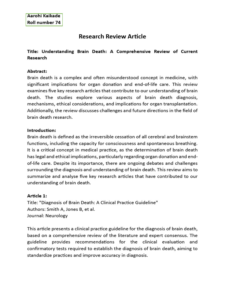 Physiology Review Article - Brain Death | PDF | Organ Donation | Organ (Anatomy)