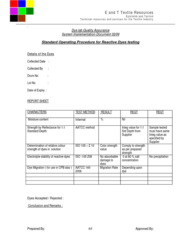 Reactive Dyes Testing Protocol | PDF | Accuracy And Precision | Filtration