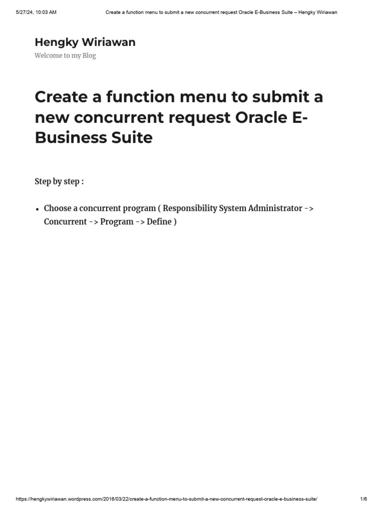 Create A Function Menu To Submit A New Concurrent Request Oracle E Business Suite Hengky
