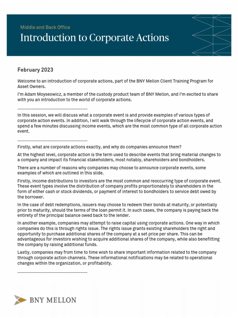 introduction-to-corporate-actions-transcript | PDF | Securities (Finance) | Stocks