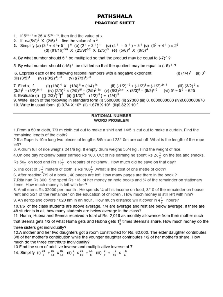 Rational Number Practice Problems | PDF | Mathematics | Arithmetic