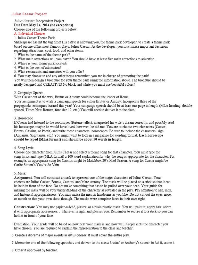 Creative Ideas for Julius Caesar Project | PDF | Julius Caesar | Mark ...