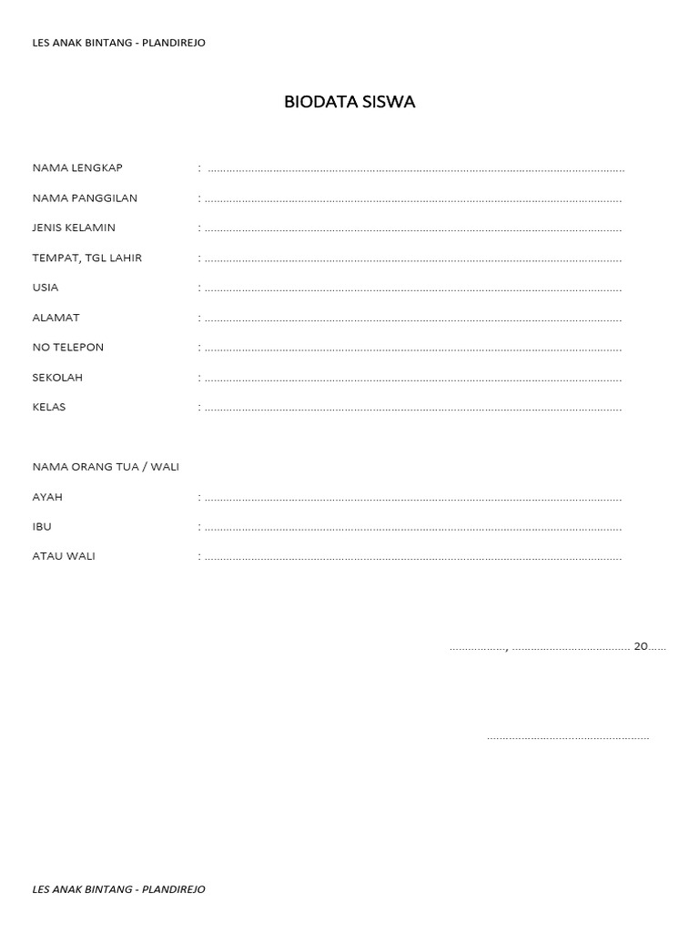 Biodata Siswa Sederhana | PDF