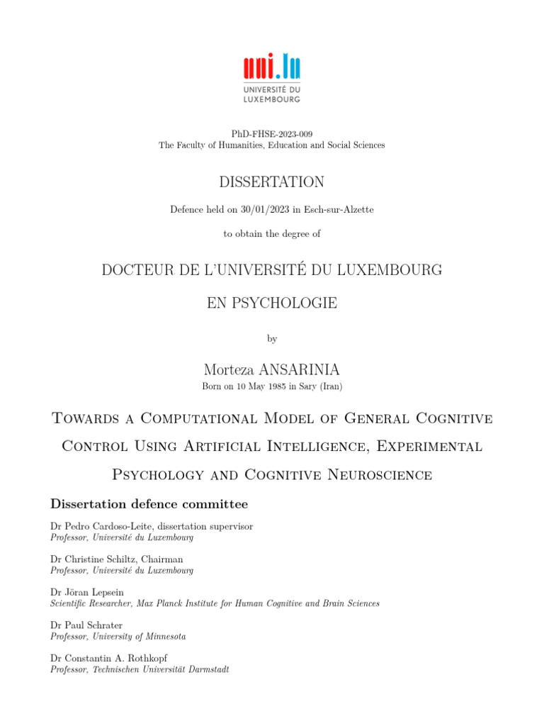 Towards A Computational Model of General Cognitive Control Using ... Towards A Computational Model of General Cognitive Control Using ...