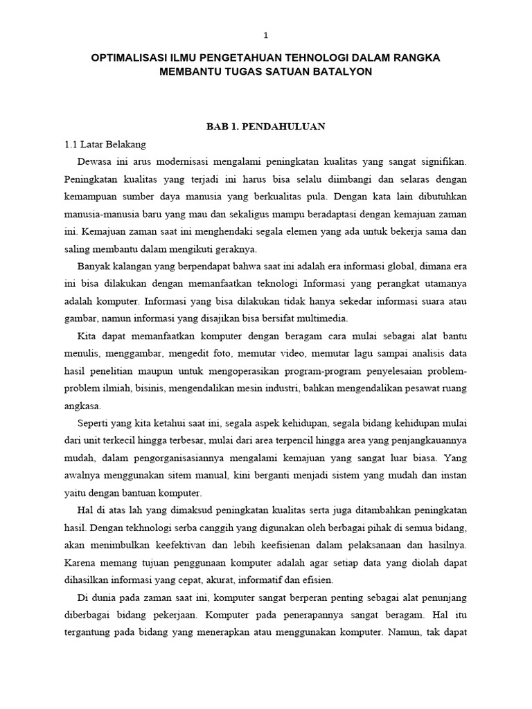 Optimalisasi Ilmu Pengetahuan Tehnologi Dalam Rangka Membantu Tugas Satuan Batalyon | PDF ...
