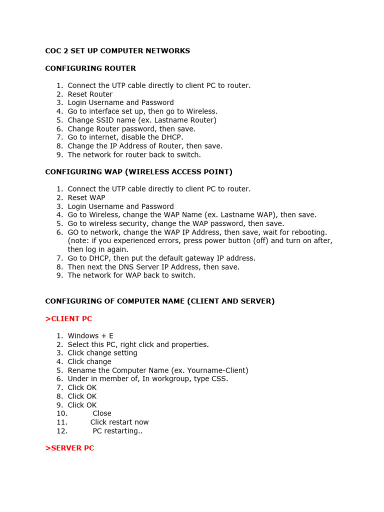Coc 2 Set Up Computer Networks | PDF | Ip Address | Computer Network
