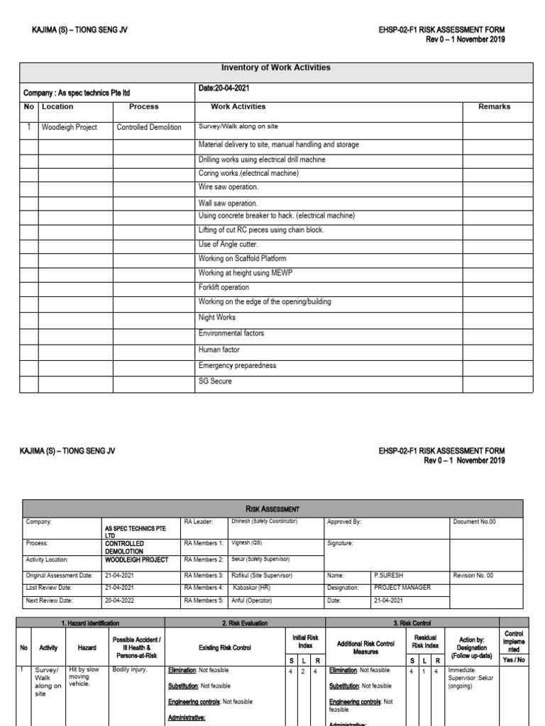 Inventory of Work Activities | PDF | Risk | Risk Assessment