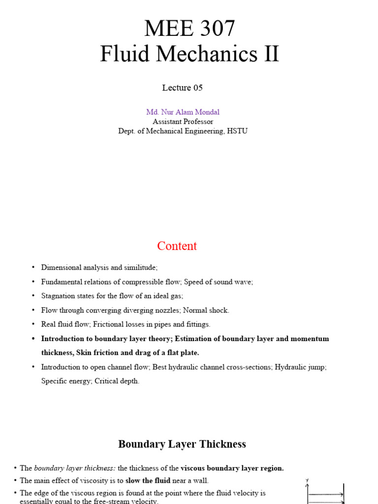 MEE 307 Fluid Mechanics II: Assistant Professor Dept. of Mechanical Engineering, HSTU | PDF