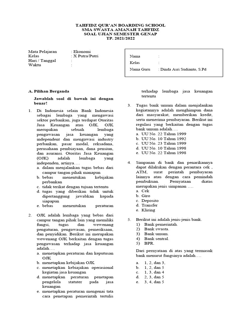 Soal Uas Genap Kelas X-Xi (Ekonomi & SBK) | PDF | Hukum