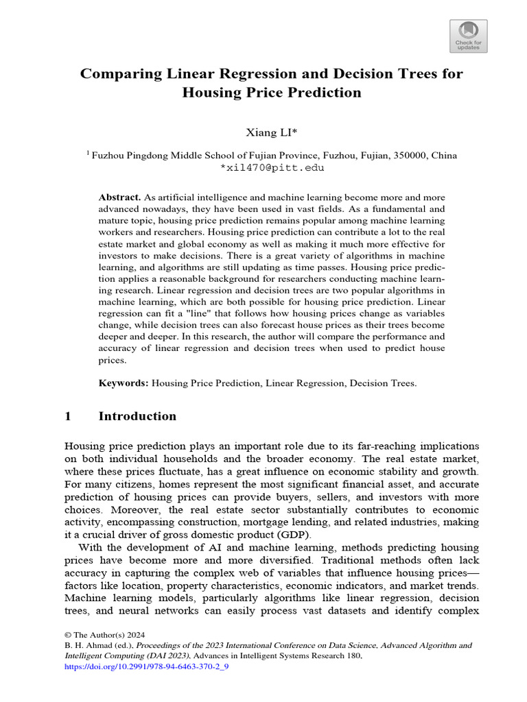 Linear Regression vs Decision Trees for Housing Prices | PDF | Linear Regression | Dependent And ...