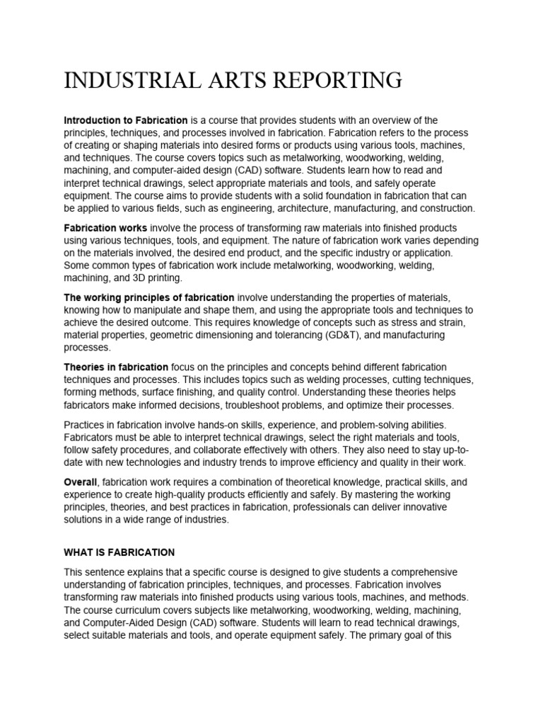 Industrial Arts Reporting | Download Free PDF | 3 D Printing | Welding
