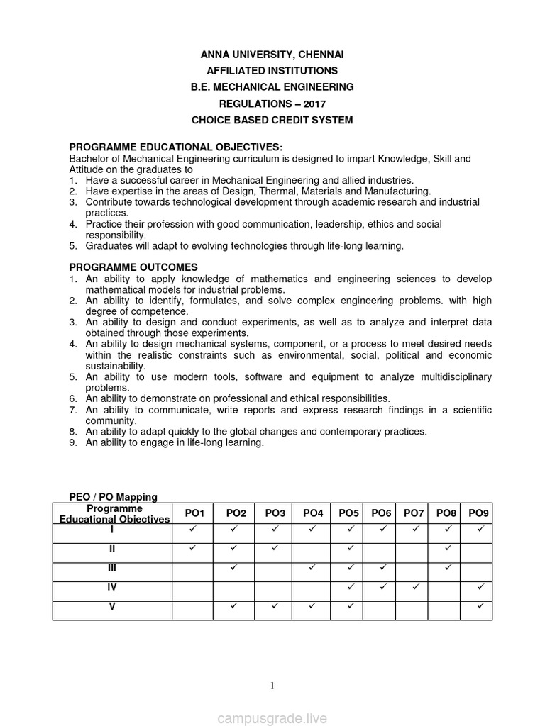 Mechanical Engineering - Anna Univ Syllabus 2017 Reg | PDF | Integral ...